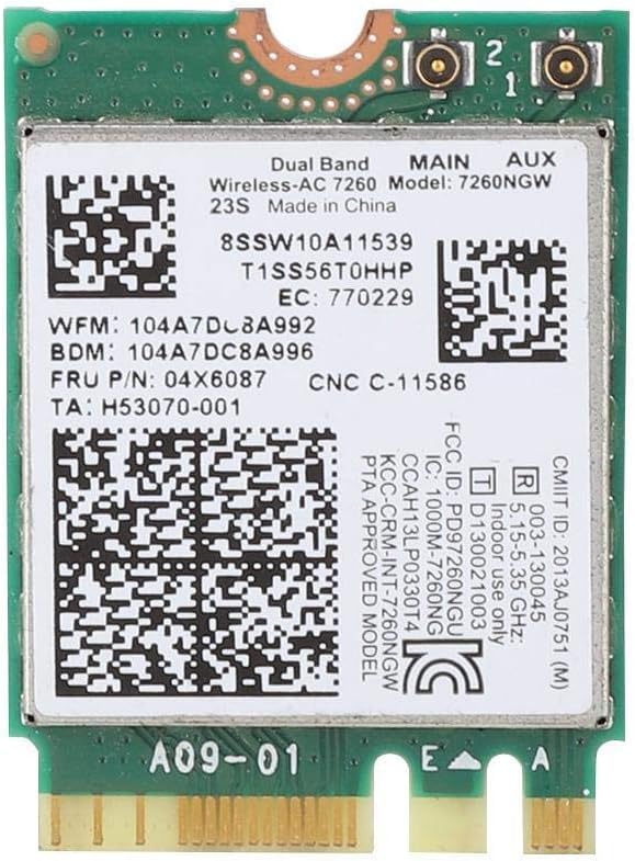 Dual Band Wireless-AC 7260 NGFF M2 Use for Intel AC 7260NGW 802.11ac 2x2 Wi-Fi + Bluetooth 4.0 Compatible with Lenovo Thinkpad T440 T540 X240 W540 L540 L440 Fru: 04X6007