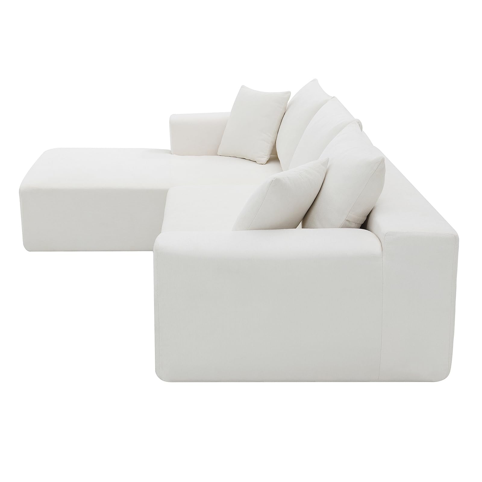 Suheww L Shaped Sectional Sofa Couch, Modern Chenille Cloud Comfy Floor Sofas with Chaise & Pillows for Living Room Office Apartment, No Assembly Required, 109”W, White