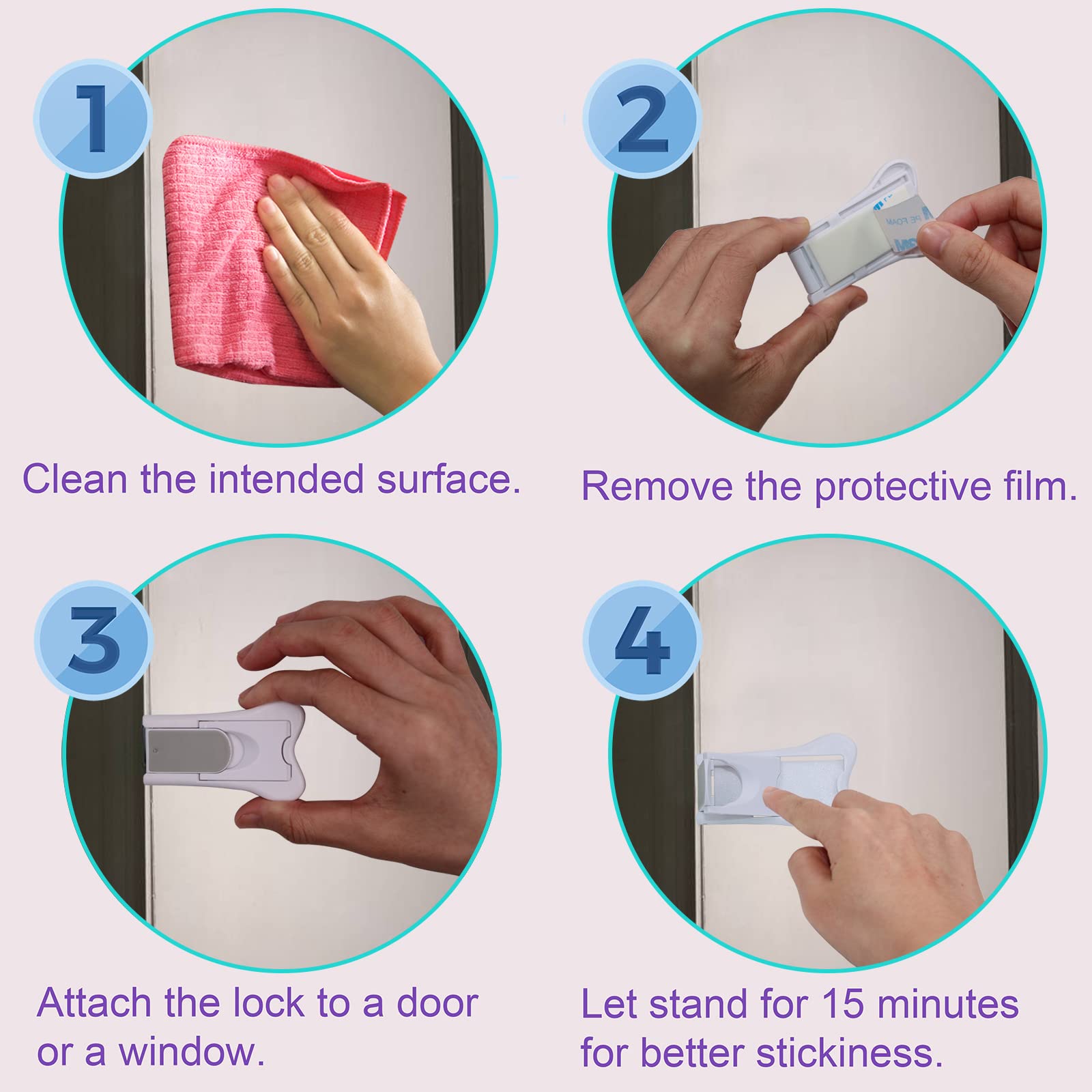 4 Pack Sliding Door Lock for Child Safety, Baby Proof Locks for Sliding Glass Doors, Closets, Patio Door, Window - Childproof Sliding Door Locks - No Screws or Drills