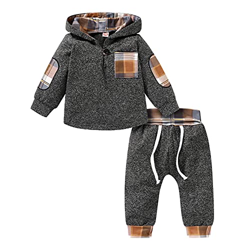 KONIGHT Kids Toddler Infant Baby Boys Girls Winter Outfit Christmas Plaid Hoodie Sweatshirt Jackets Shirt+Pants Xmas Clothes