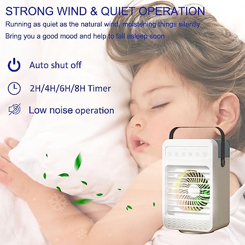 Cesanto Portable Air Conditioner Fan,Mini Personal Air Cooler with 4 Wind Speed,600ML Tank,2/4/6H Timer,120°Oscillating Cooling Fan,Rainbow LED Light,2 Spray,Low Noise,Desktop Office, Home, Bedroom