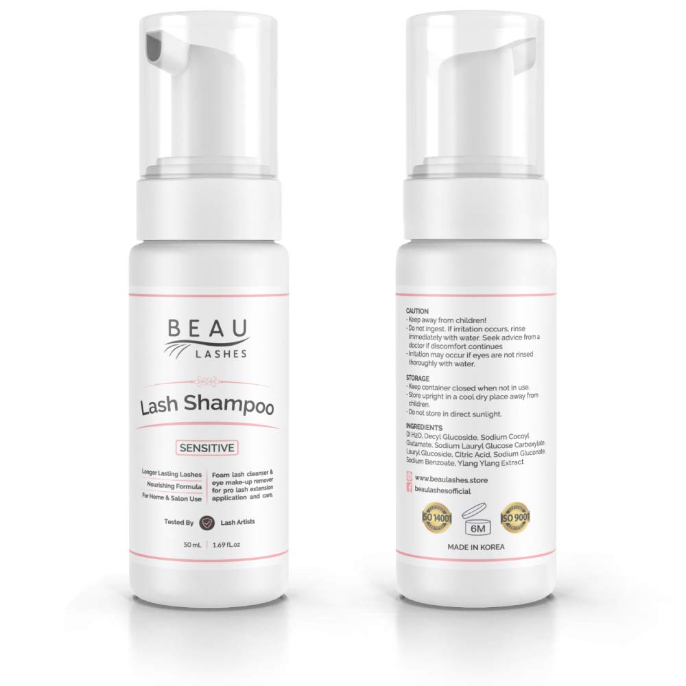 Korean Eyelash Extension Foam Cleanser Shampoo & Brush (50ml) - Oil Free Sensitive Paraben & Sulfate Free Eyelid/Lash Foaming Wash Cleaner To Remove Makeup & Mascara - Ideal For Salons And Home Care