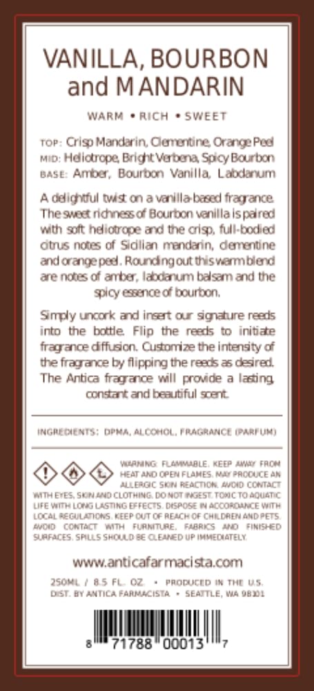 Antica Farmacista Home Ambiance, Vanilla, Bourbon and Mandarin, 8.45 Fl Oz