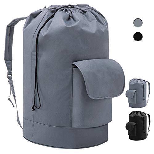 YOUDENOVA Backpack Laundry Bag with Padded Adjustable Shoulder Strap and Pocket for College Dorm, Durable Oxford Backpack Hamper Bag with Drawstring Closure for Travel, Camping, XL