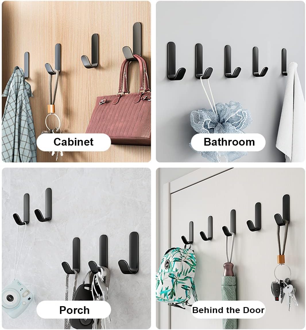 AFKSMILE 12 Pcs Versatile Adhesive J Hooks Set - Heavy Duty Stainless Steel, 40 Lbs Capacity, Hook for Towels, Hats, Coats, Backpacks and More, Waterproof, Decorative Wall Hooks for Home and Office