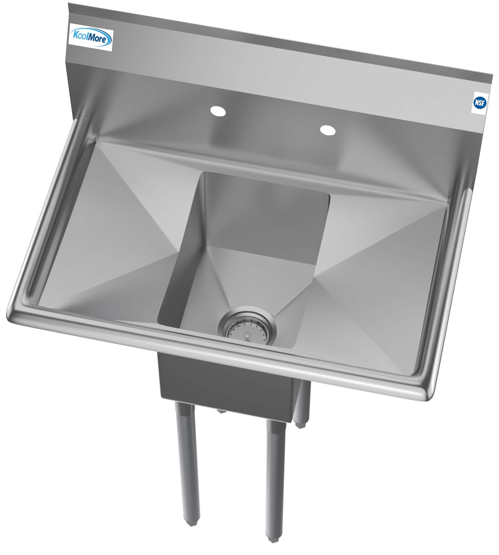 KoolMore - SA101410-10B3 1 Compartment Stainless Steel NSF Commercial Kitchen Prep & Utility Sink with 2 Drainboards - Bowl Size 10" x 14" x 10", Silver
