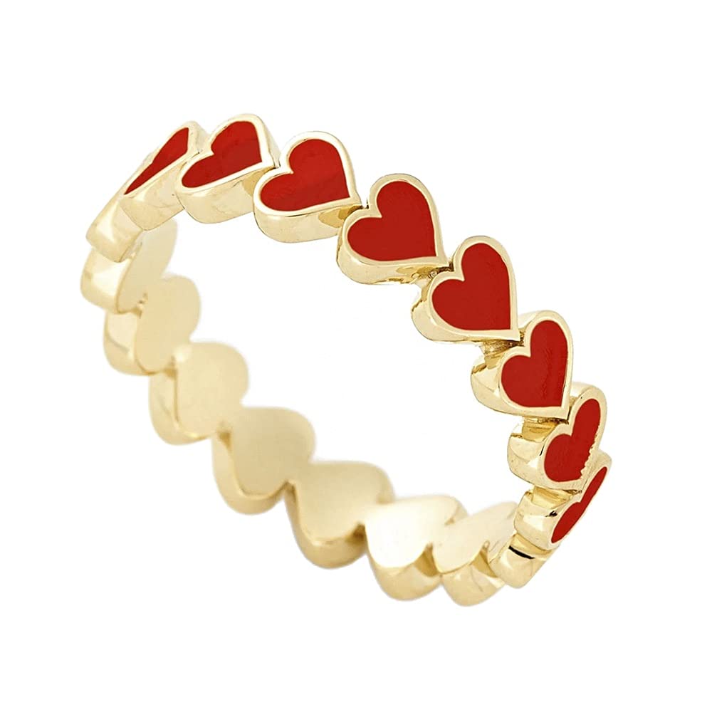 2PCS Colorful Heart Ring Gold Band Rings Set Cute Enamel Stackable Finger Rings Wedding Birthday Engagement Love Promise Ring Valentine's Day-Red