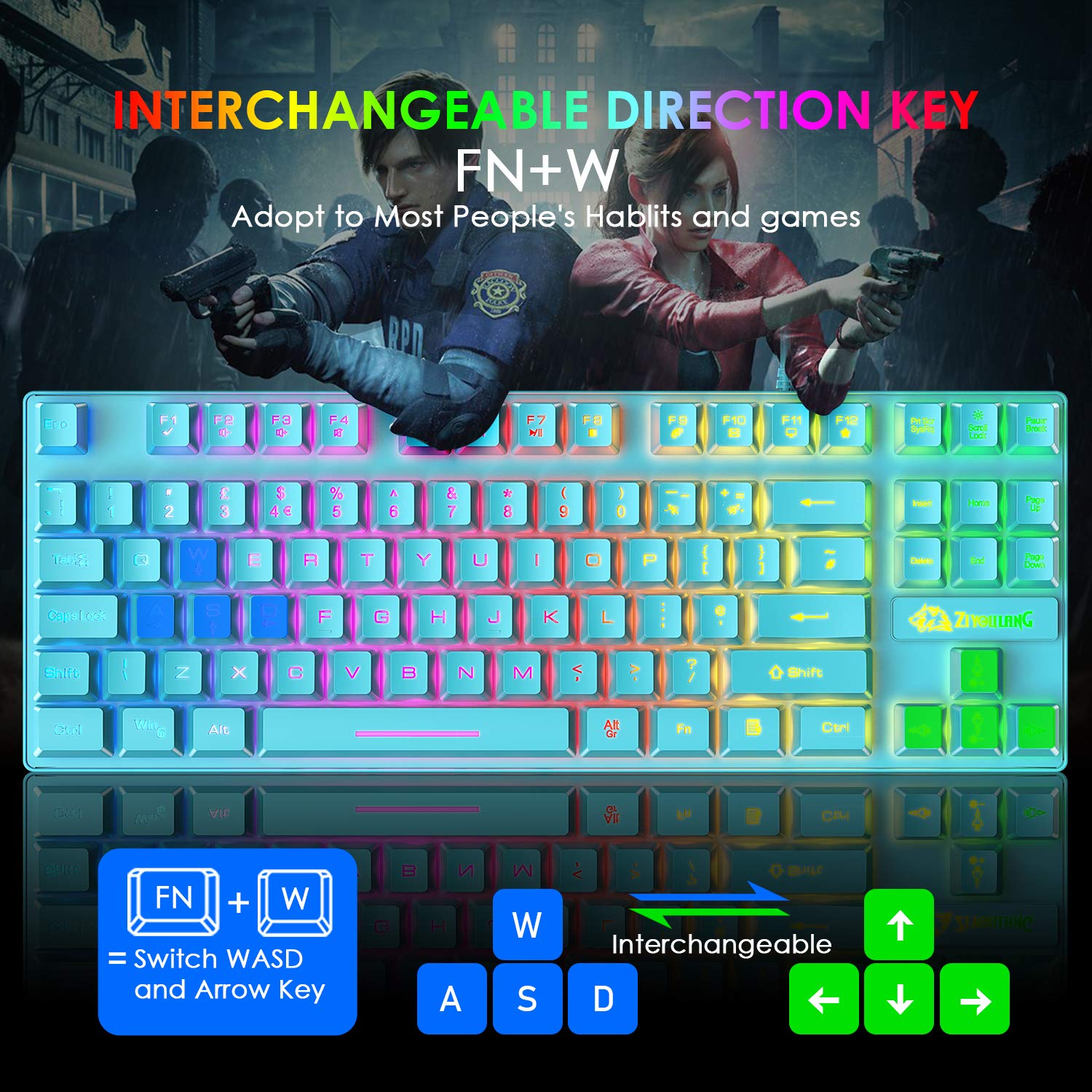 4-in-1 Gaming Keyboard Mouse Combo,88 Keys Compact Rainbow Backlit Mechanical Feel Keyboard,Lightweight Gaming Mouse with Honeycomb Shell,3.5mm Gaming Stereo Headset for PC Laptop Computer