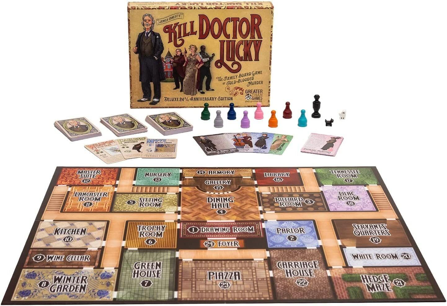 Cheapass Games: Kill Doctor Lucky, Deluxe 23rd and 3/4th Anniversary Edition, Family Board Game of Cold-Blooded Murder, For 2 to 8 Players