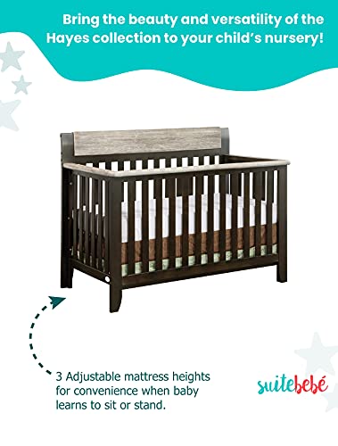 Suite Bebe Hayes 4 in 1 Convertible Crib, Coffee and Faux Barnwood - Quick Ship