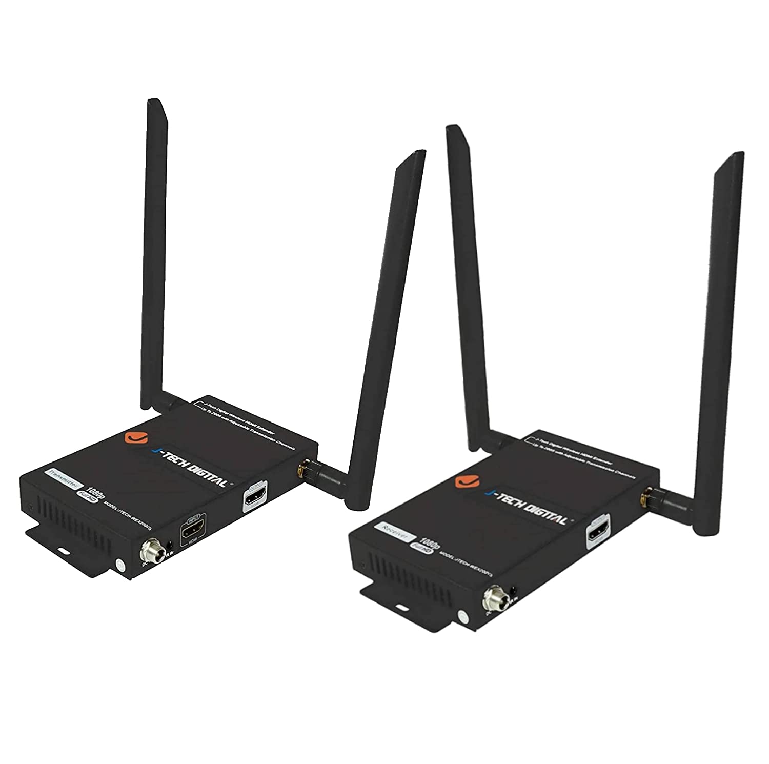 J-Tech Digital Wireless HDMI Extender 1X2 up to 200ft 1080P with HDMI Loop Output IR Passthrough (1TX + 1RX)