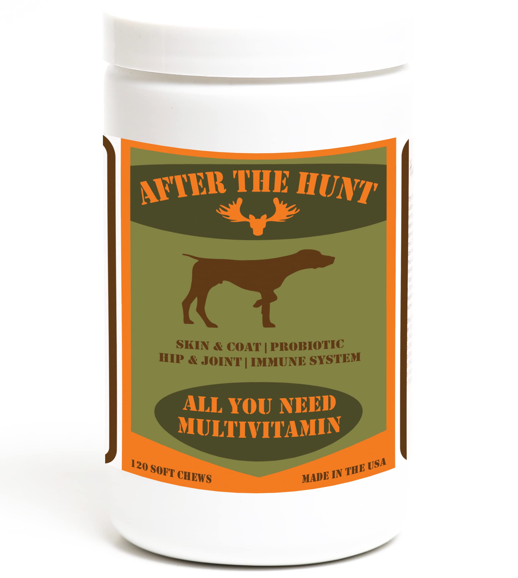 After The Hunt All You Need Complete Dog Multivitamin - Daily Vitamins for Skin & Coat Hip & Joint Digestion & Immune System - Glucosamine Omega 3 6 9 & Probiotics - 120 ct