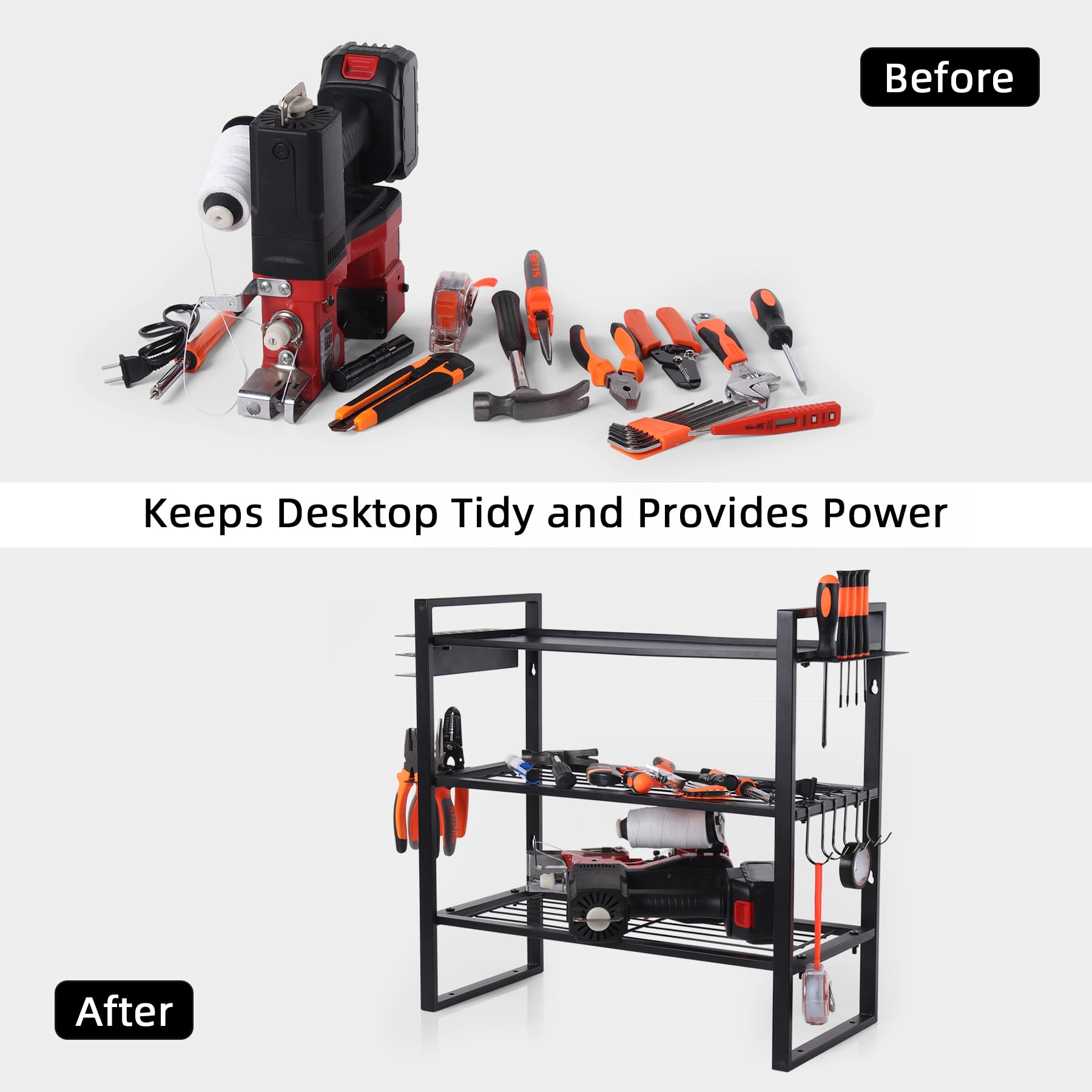 Volin Crik Power Tool Organizer,5 Drill Holder Wall Mount, 4 Layer Heavy Duty Metal Tool Shelf, Garage Tool Organizers and Tool Storage Rack,with Screwdriver Holder/Plier Holder/Hammer Holder