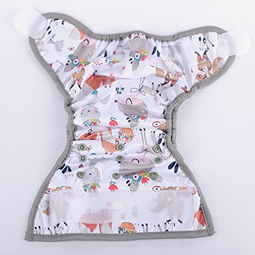 Baby Cloth Diaper Cover Nappy Hook and Loop Double Gusset (Hedgehog Deers) 1 Count (Pack of 1)