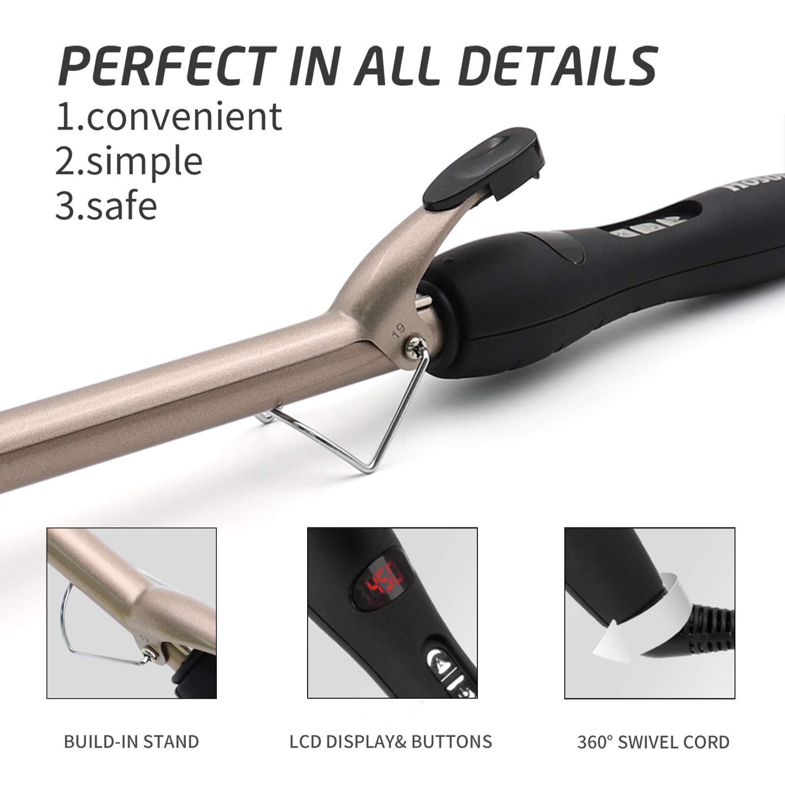 3/4 Inch Curling Iron Professional, Hair Curling Wand for Long & Short Hair, Ceramic Barrel Hair Curler Include Glove(Golden)