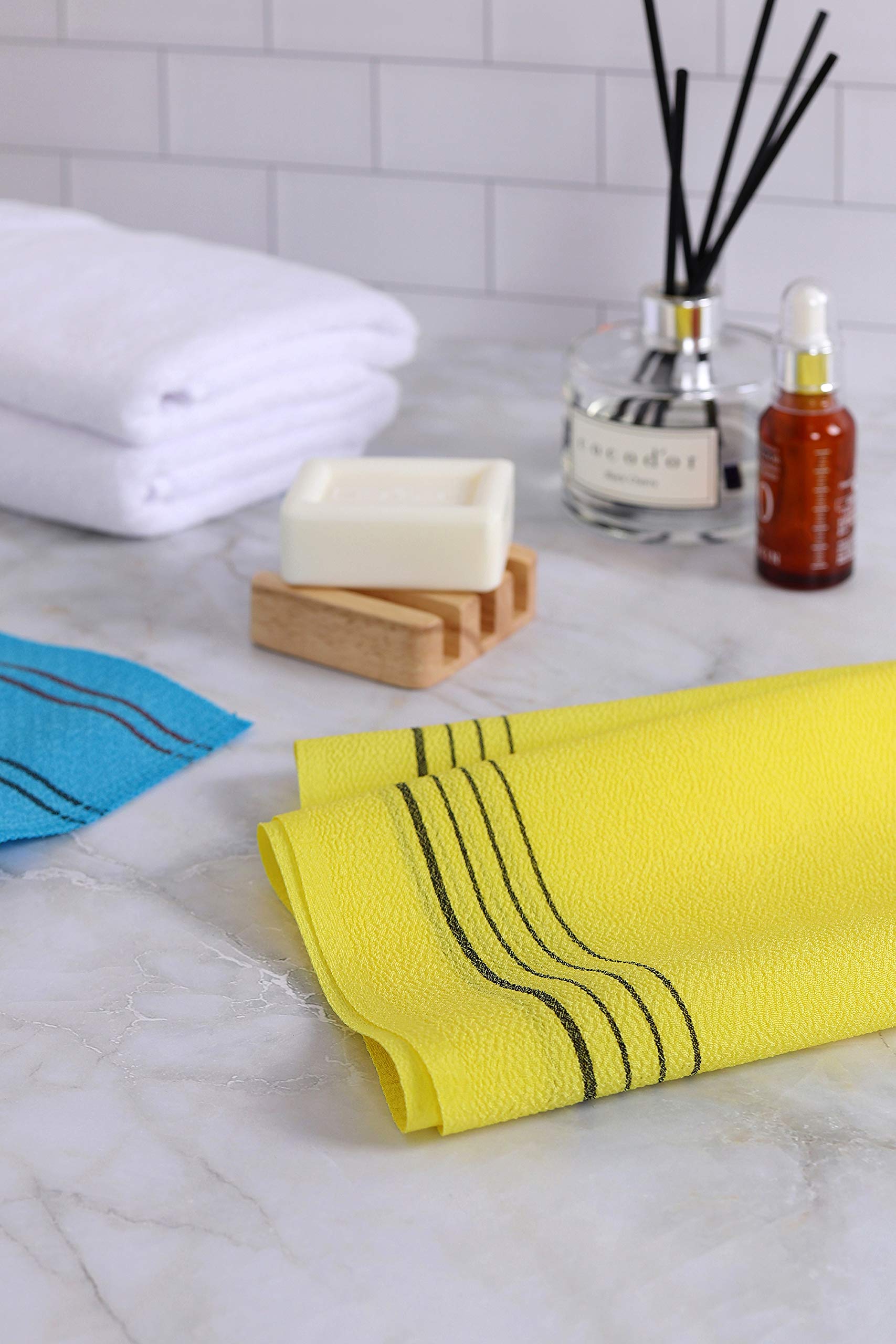 3 Pack Korean Exfoliating Washcloth - Back Scrubber, Italy Towel Large, Shower Towel