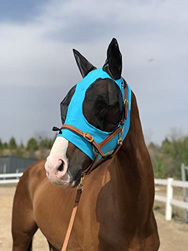 TGW RIDING Horse Fly Mask Super Comfort Horse Fly Mask Elasticity Fly Mask with Ears We Only Make Products That Horses Like (Pacific Blue, L)