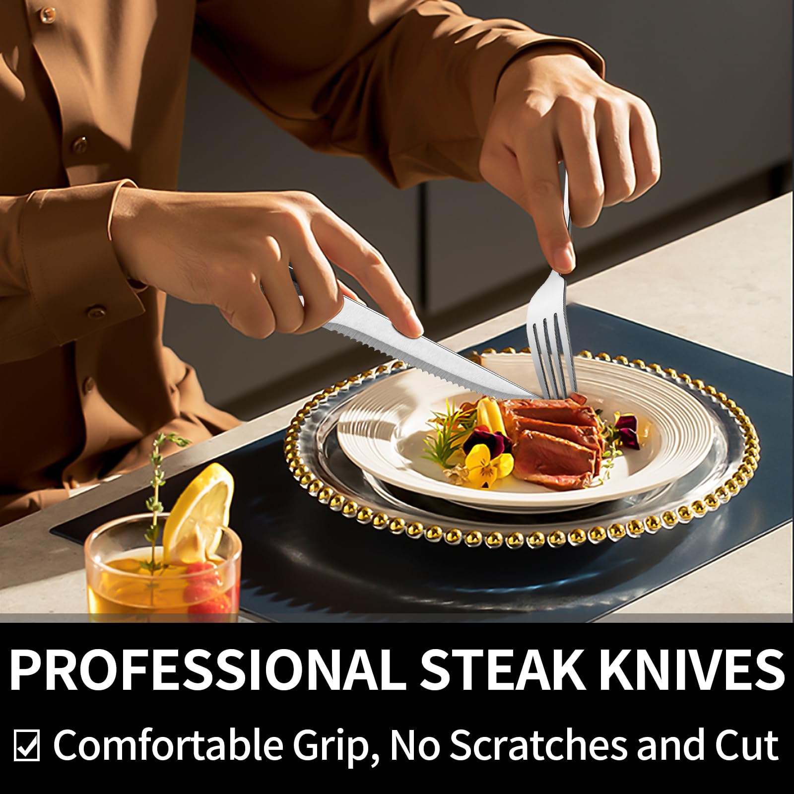 53-Piece Silverware Set with Steak Knives, Flatware Set for 8, Food-Grade Stainless Steel Tableware Cutlery Set with Serving Utensils, Utensil Sets for Home Restaurant, Mirror Finish, Dishwasher Safe