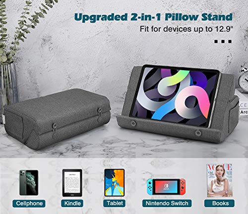 MoKo Tablet Pillow Holder, Foldable Soft Pillow Tablet Stand Up to 12.9", Sofa Throw Pillow for Xmas Gift, eReader, Fit with iPad 9 2021, iPad Mini 6, iPad Pro 12.9/11 2022,Galaxy Tab S7, Dark Gray