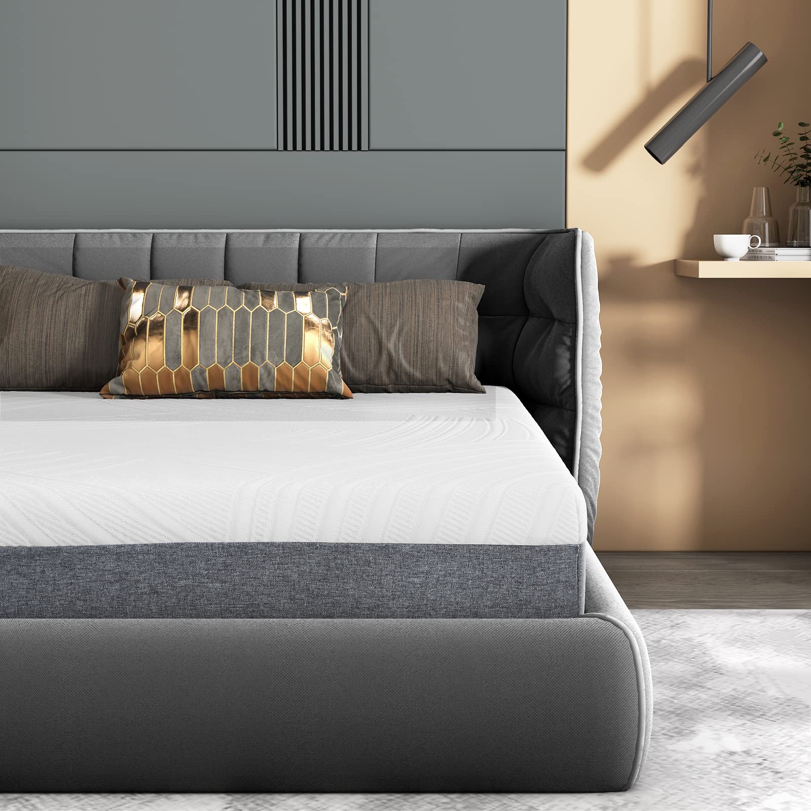 Giantex Memory Foam Mattress, 8 Inch Queen Size, Gel Infused and Bamboo Charcoal Foam for Cool Sleep, Medium Firm Mattress w/Convoluted Foam, Ventilated Hybrid Bed Mattress in a Box, 80L x 60W x 8H