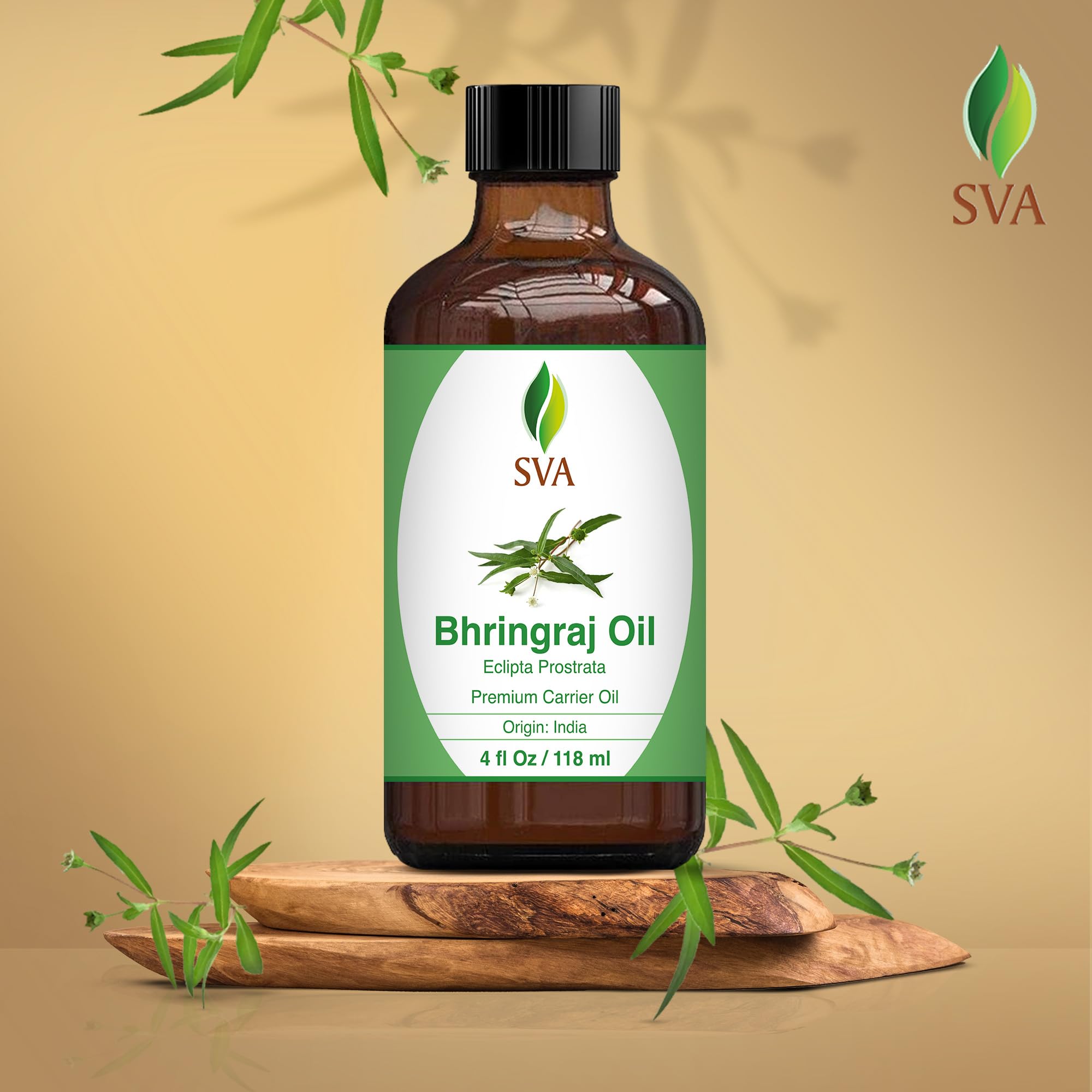 SVA Bhringraj Premium Carrier Oil 4oz (118ml) With Dropper for Hair Oiling, Scalp Massage & Skin Care