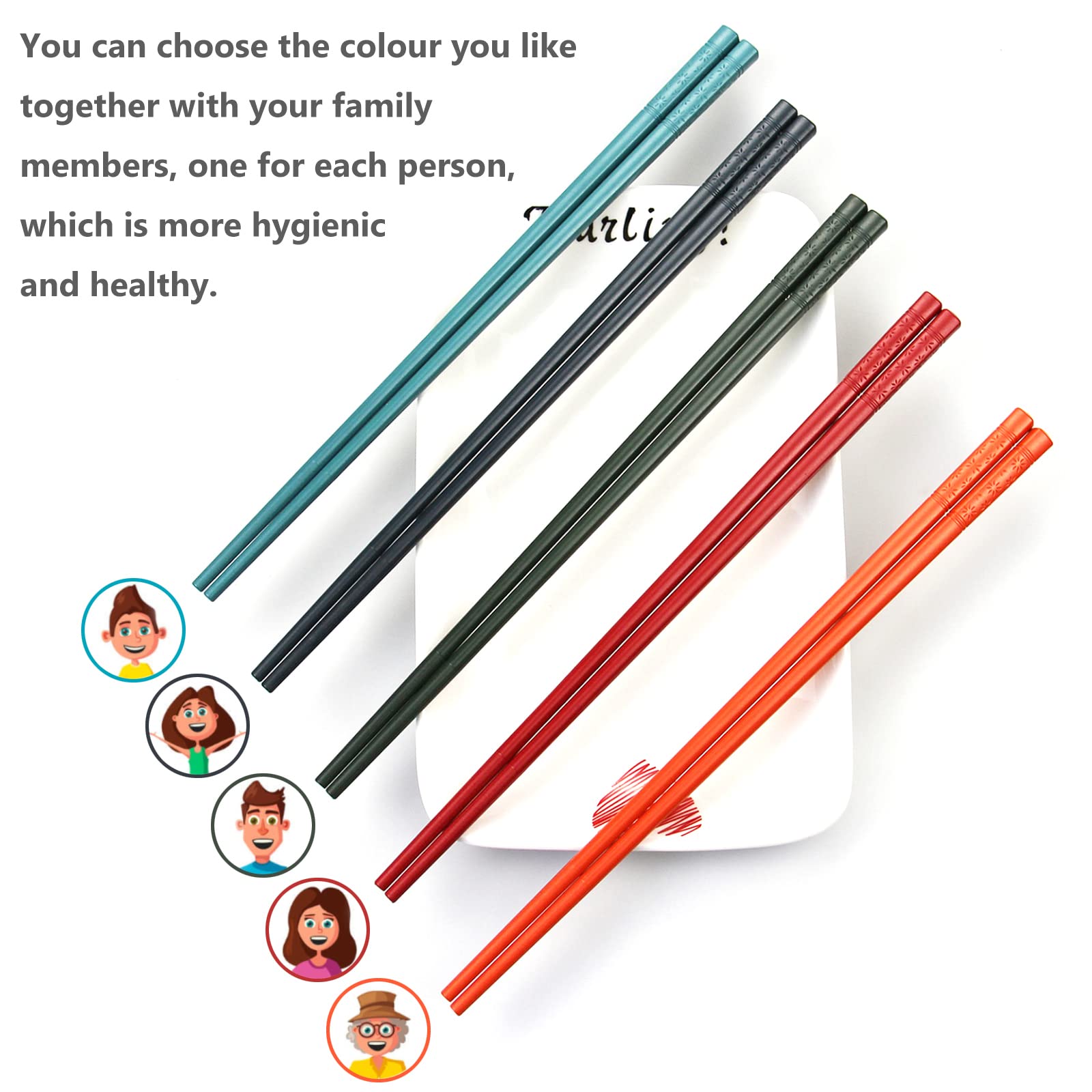 5 Pairs Chopsticks and Chopstick Helpers Set, Plastic Hinges Connector Training for Teens, Adults, Beginner, Trainers or Learner, Dishwasher Safe, Non-Slip Reusable and Replaceable (Cherry Blossom)
