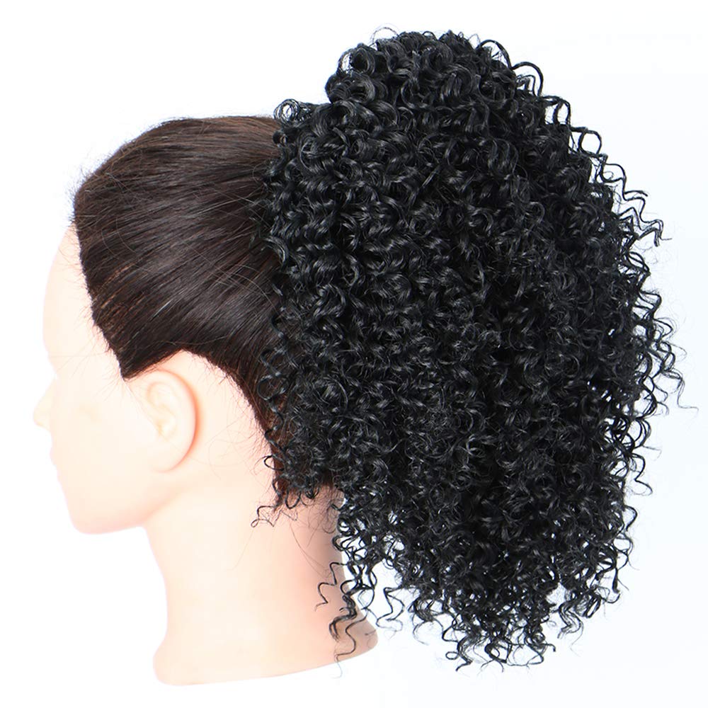 Vigorous Afro Drawstring Ponytail Kinky Curly Ponytail Drawstring Afro Puffs Curly Ponytail Extension for Women Synthetic 10 Inch Curly Ponytail (Black 1B#)