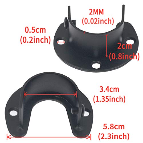 Seimneire 2pcs Heavy Duty Stainless Steel Rod Socket, Wardrobe Bracket Flange Rod Holder Closet Rod End Supports Fit 1-1/3" Diameter, U Shaped - Black