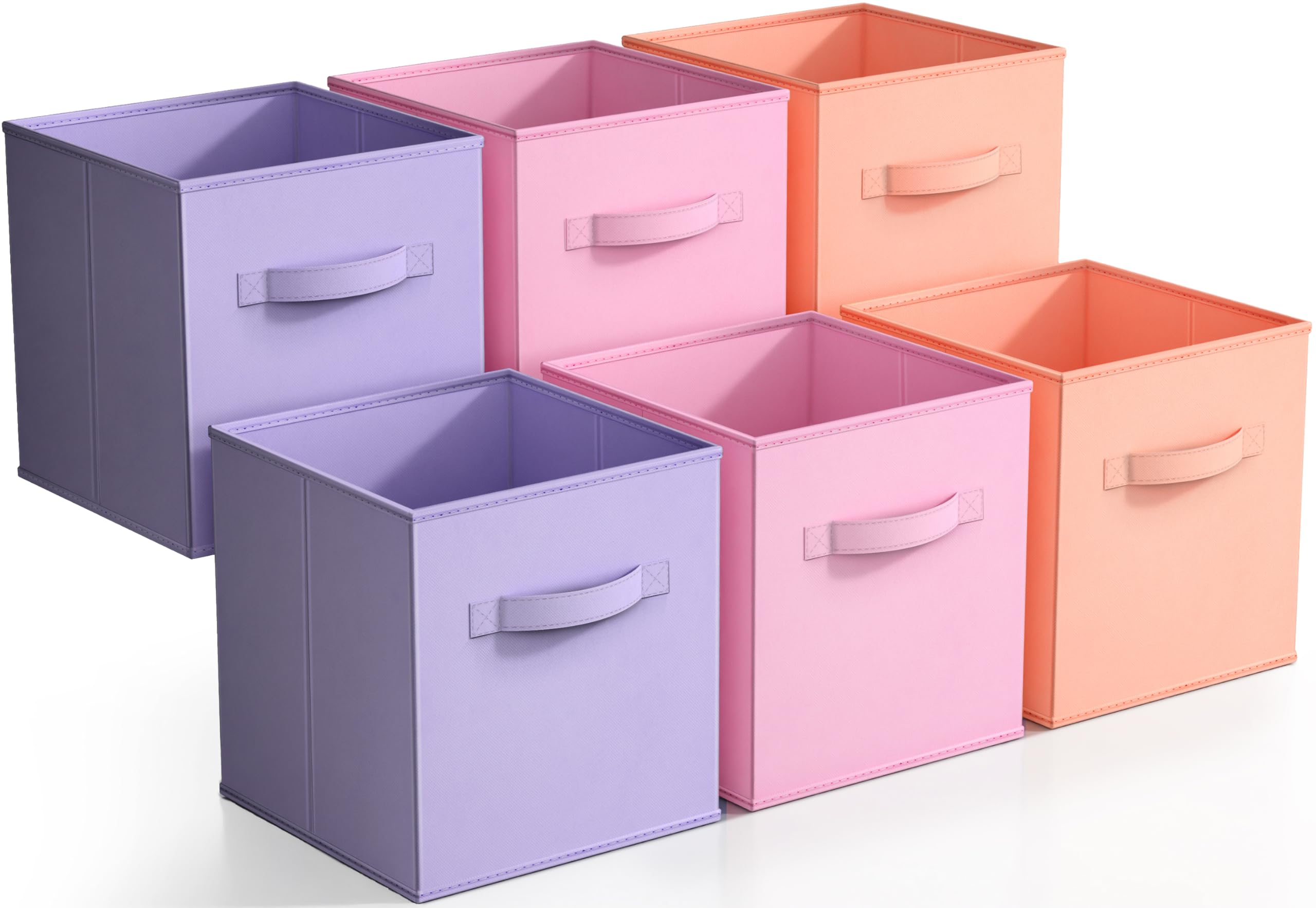 Sorbus 11 Inch Cube Storage Bins Bundle - Set of 6 Pastel Rainbow Bins & Set of 6 Purple, Pink, and Orange Bins (12 Storage Bins Total)