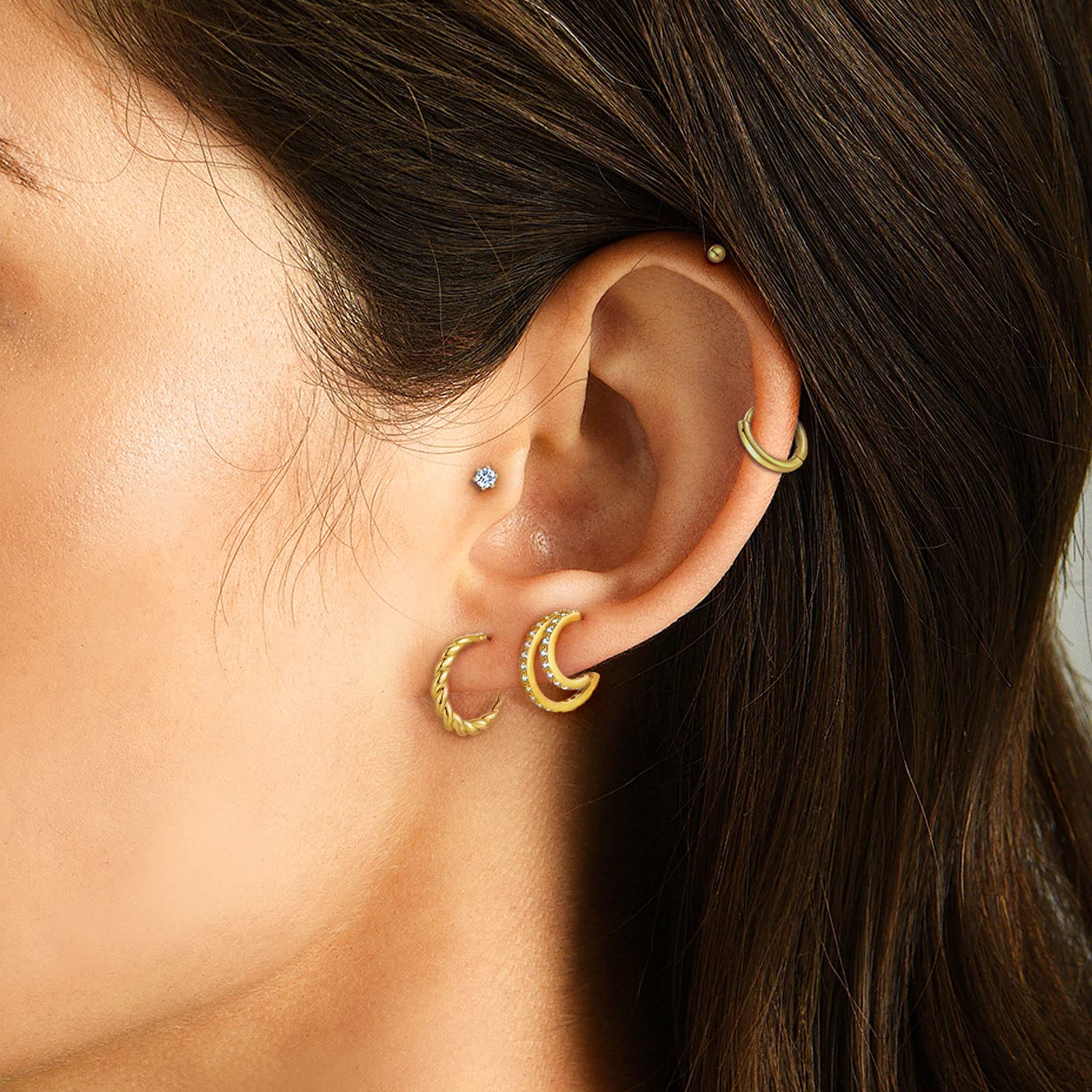 5 Pairs Earring Sets for Multiple Piercing 14k Gold Plated Hoop and Stud Earrings Set Hypoallergenic Small CZ Gold Earrings Sets for Women