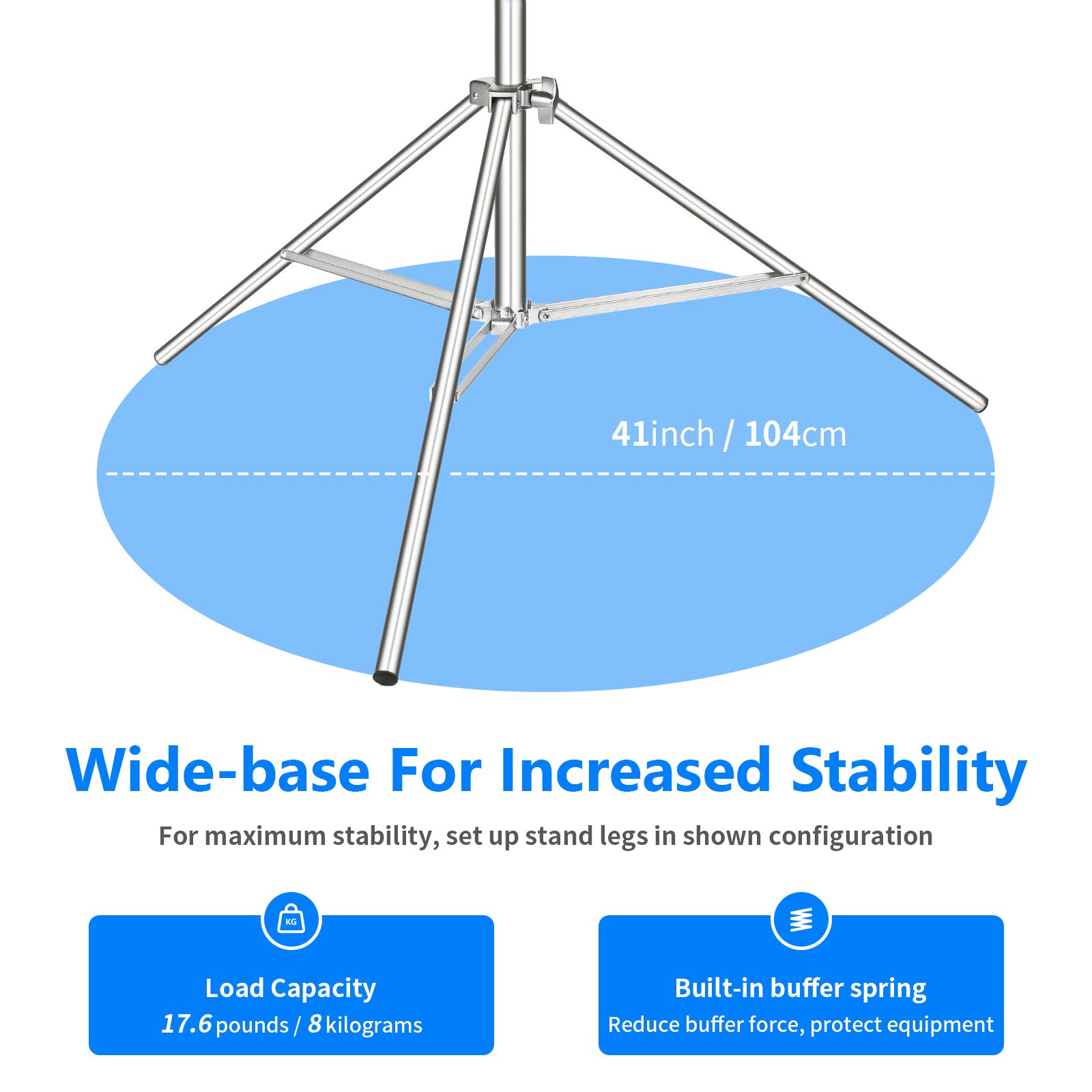 Neewer 118"/3m Stainless Steel Light Stand, Spring Cushioned Heavy Duty Photography Tripod Stand with 1/4” to 3/8” Universal Screw Adapter for Strobe, LED Video Light, Ring Light, Monolight, Softbox