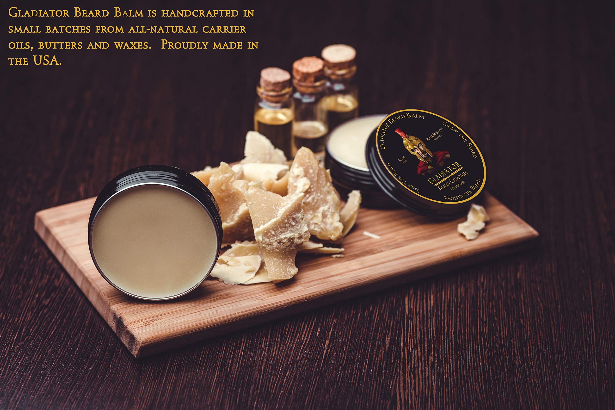 Gladiator Beard™ Conditioning Balm (2.6 oz.) – Icon Scent – Gladiator Sized 2.6 oz, 30% More Than Most Balms – Superior BeardShield® Formula Designed to Strengthen, Tame, and Condition Your Beard