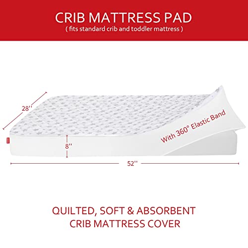 Crib Mattress Protector Waterproof 2 Pack Quilted Crib Mattress Pad Cover, Extra Soft Breathable Toddler Mattress Pad Cover - 28β x 52β