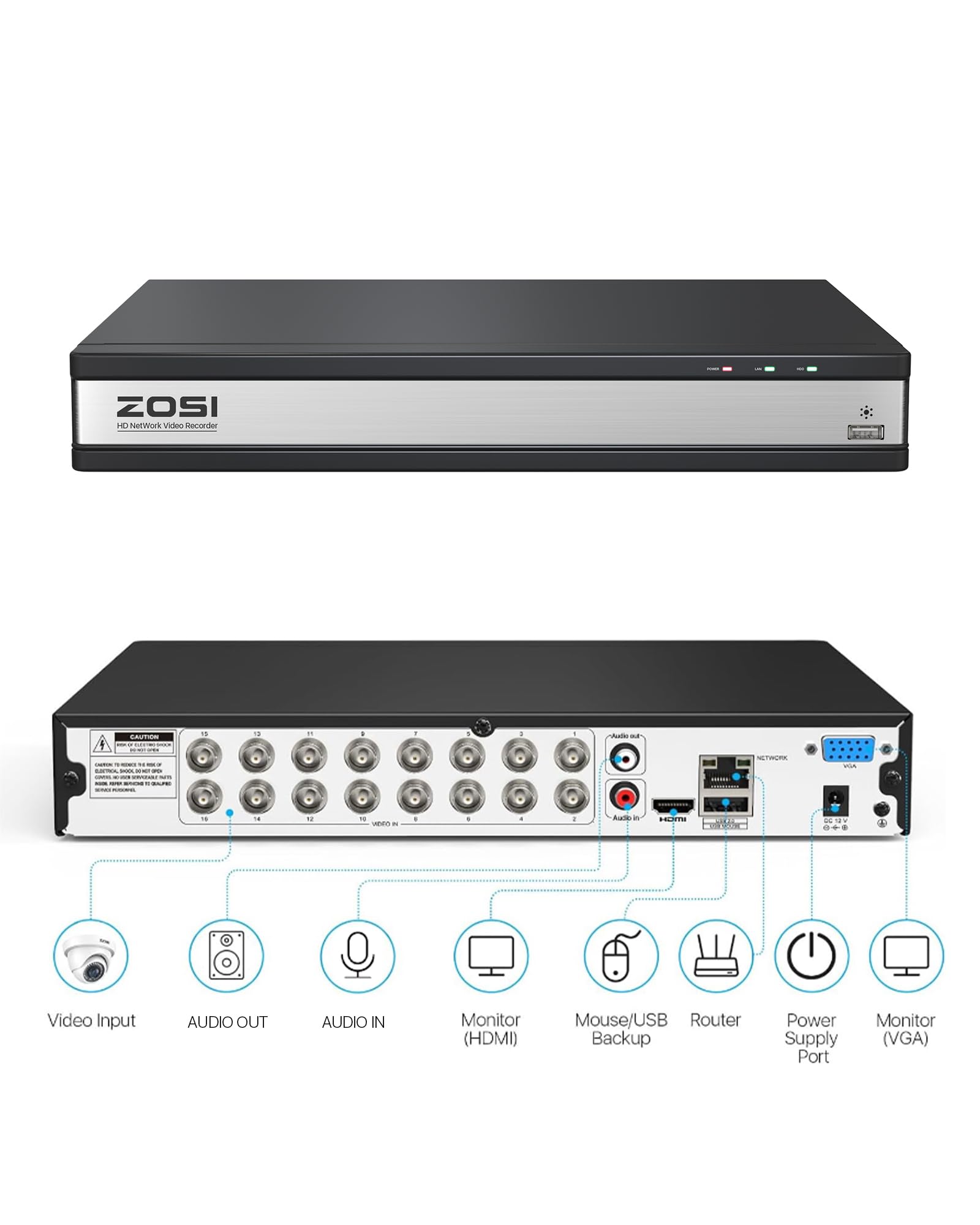 ZOSI 3K Lite H.265+ 16 Channel Video Security DVR Recorder with AI Human/Vehicle Detection,16CH Hybrid 4-in-1 CCTV DVR with 4TB HDD for Home Surveillance Camera System,Remote Access,24/7 Recording