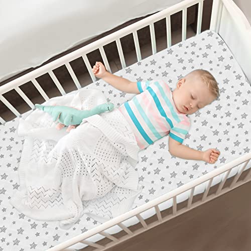 Crib Mattress Pad Protector Waterproof, Quilted Crib Mattress Pad Cover 52'' x 28'' Extra Soft Breathable Toddler Bed Cover Fitted Crib/Toddler Mattress Stretch Up to 8", White Star