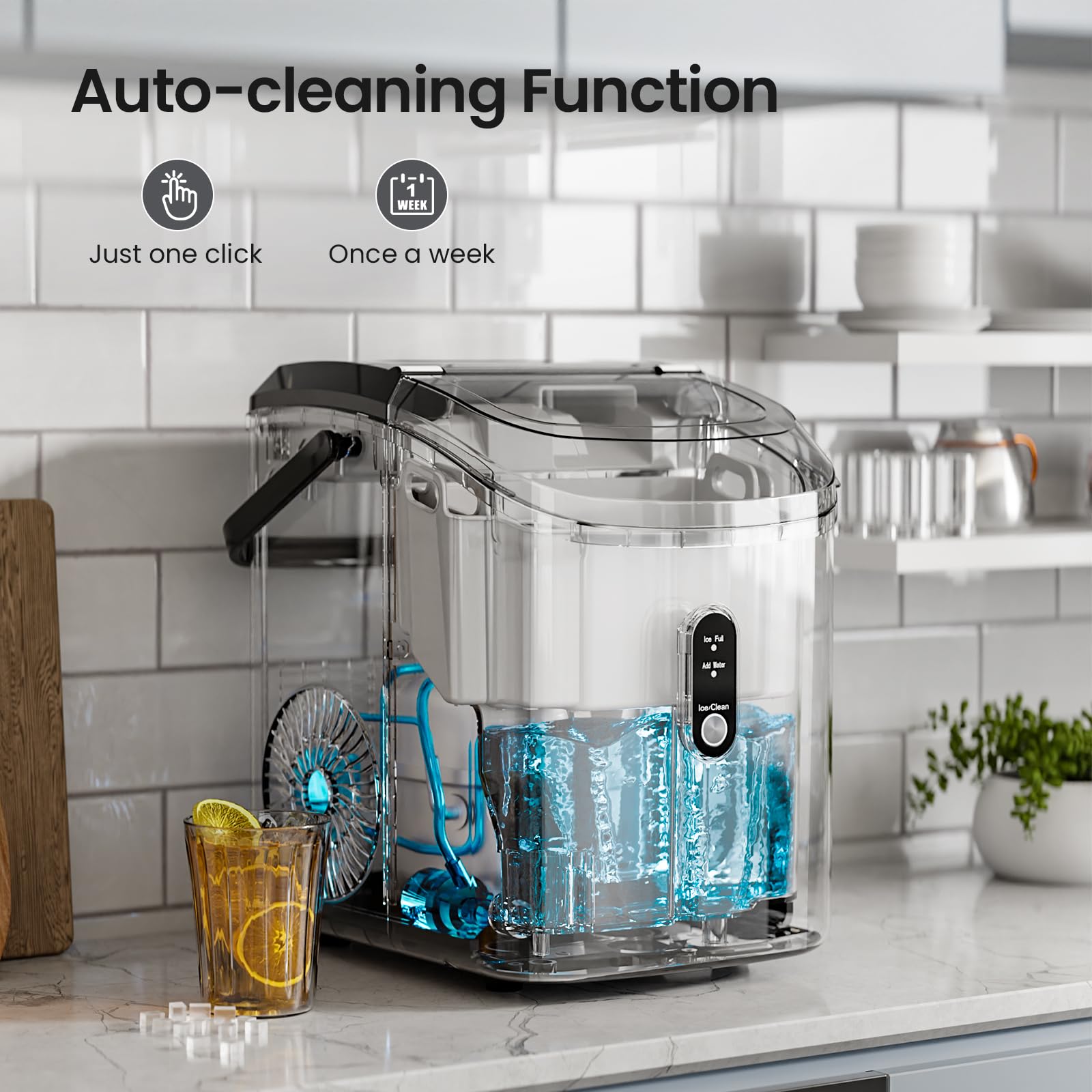 AGLUCKY Nugget Ice Makers Countertop,Portable Pebble Ice Maker Machine with Soft Chewable Ice,35Lbs/24H,One-Click Operation,Self-Cleaning,Crushed Ice Maker for Home/Kitchen(Stainless Steels Silver)