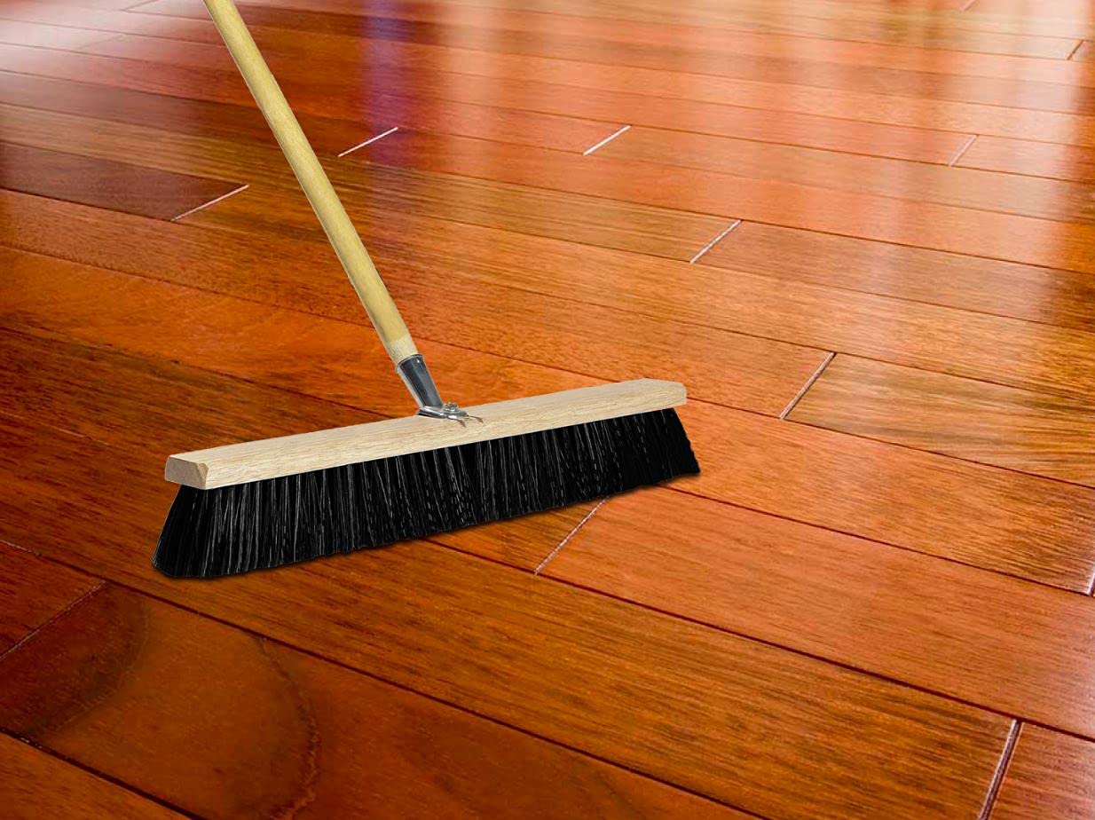Unvert Black Indoor Push Broom Head – Heavy Duty Hardwood Block – Polypropylene Bristles – Deck Scrub Brush – Two Threaded Handle Holes for Better Assist (18")
