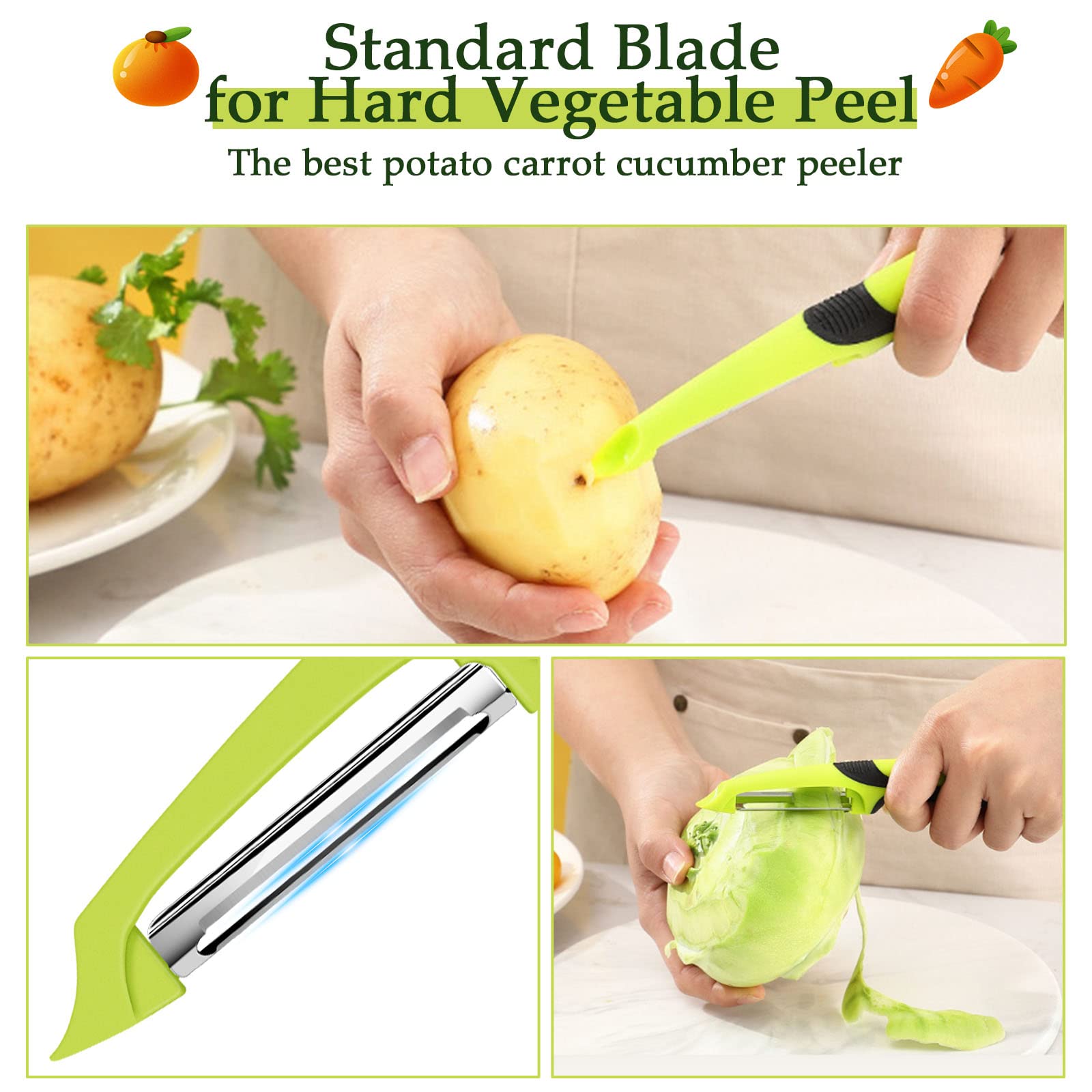 4-Piece Vegetable Peeler Set | Y Peeler for Potatoes, Apples, Carrots, Zucchini and Cucumber | Comfortable Grip Handles | Effortlessly Peel Veggies and Fruits
