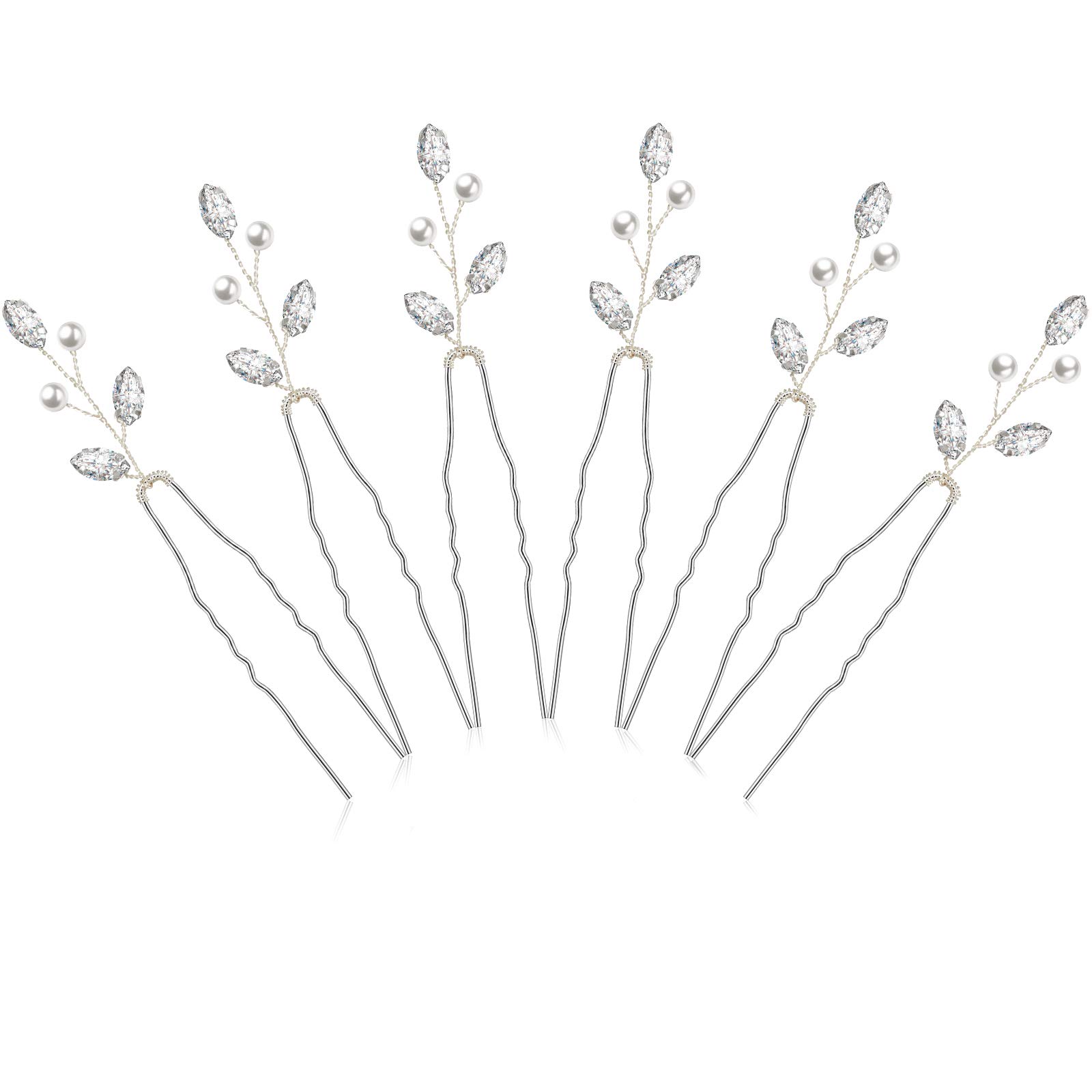 Syhood 6 Pieces Pearl Crystal Bridal Hair Pins Rhinestone Flower Wedding Hair Pins Prom Accessory for Women Wedding Hairstyles(Silver)