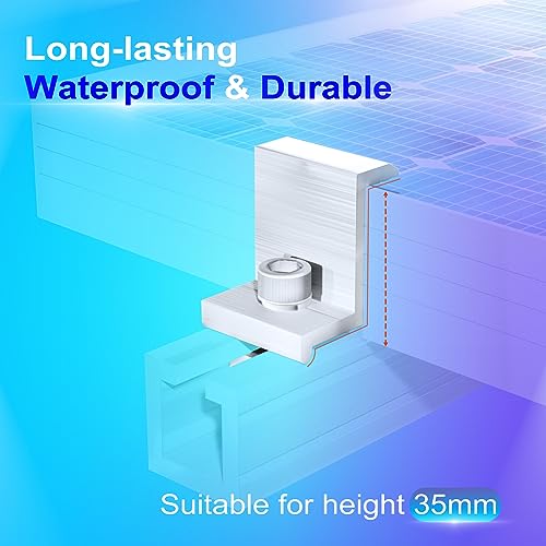 4 Packs Solar Panel Mounting Brackets Adjustable End Panel Clamp Aluminum Bracket for Solar Panel Photovoltaic Mounting System Accessories