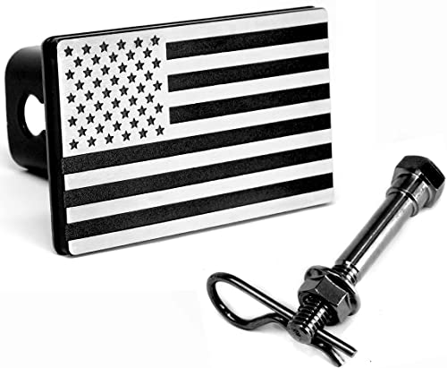 MULL USA American Flag Aluminum Trailer Hitch Cover (Fits 2" receivers, Aluminum Black)