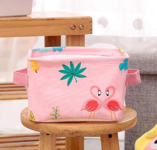 HappyDaily Cotton Linen Desktop Storage Basket, Multifunctional Foldable Household Basket Closet Organizer Toy Container Cosmetic Storage Box (Pink Flamingo)