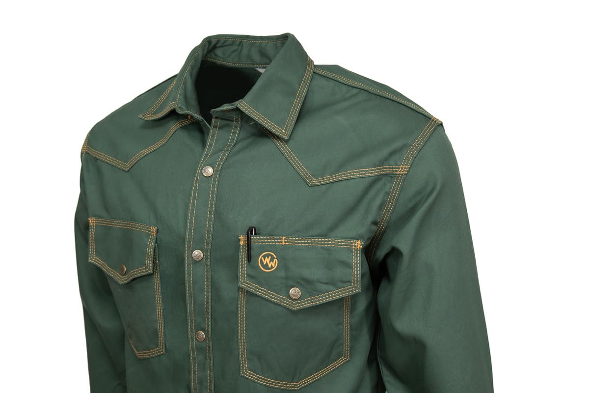 Western Welder Outfitting - Welding Shirt Western Style | Light Weight Tripled-Stitched Welding Shirts, Relaxed Fit (XL, Army Green)