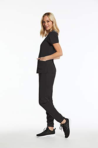 Scrubs for Women Set 7 Pocket 4-Way Stretch Mock Wrap and Jogger Pant Elements EL9905 (Pewter, Large)