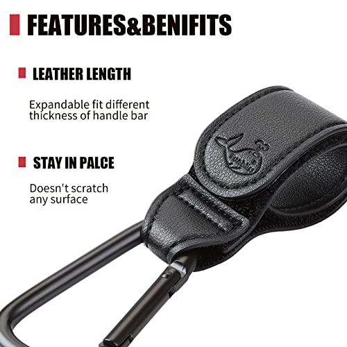 Funbliss Stroller Hooks for Hanging Bags and Shopping,Baby Stroller Hooks Clips,Plus Size, Newest Gen 3 Baby Grade Velcro, Black 2 Pack