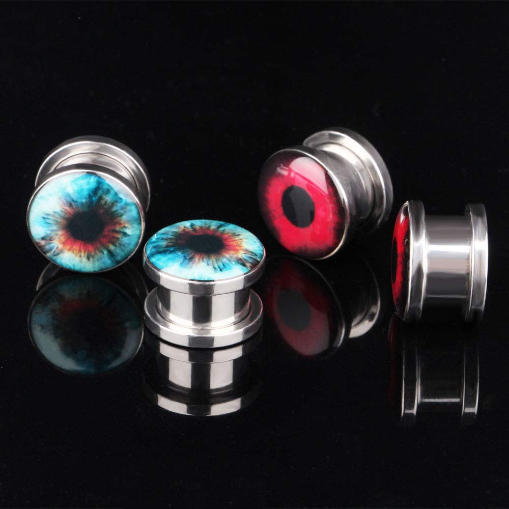 4pcs/set Stainless Steel Red & Green Eyes ear gauges Ear Plugs Flesh Tunnels Stretchers earExpander Body Piercing Jewelry