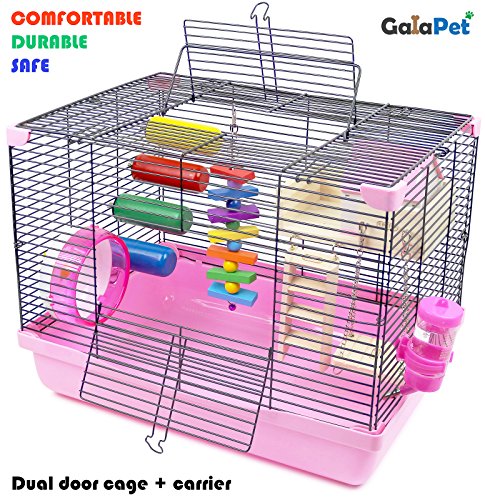 Hamster Cage | Dwarf Hamster Habitat with Exercise Wheel, Water Bottle & Accessories | 18" L x 12.5" W x 13.5" H by GalaPet