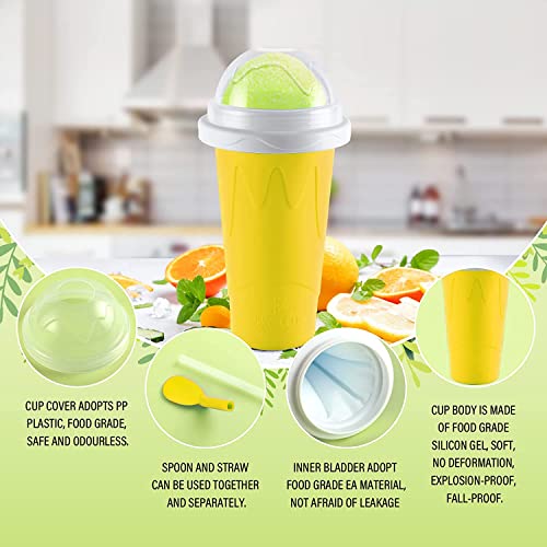 memrable Slushy Maker Cup, Portable Slushie Tik Tok Quick Frozen Smoothies on the Go, Homemade Ice Cream Squeeze Magic Double Layer Milkshake and Smoothie (Yellow), 9.57 x 4.49 4.41