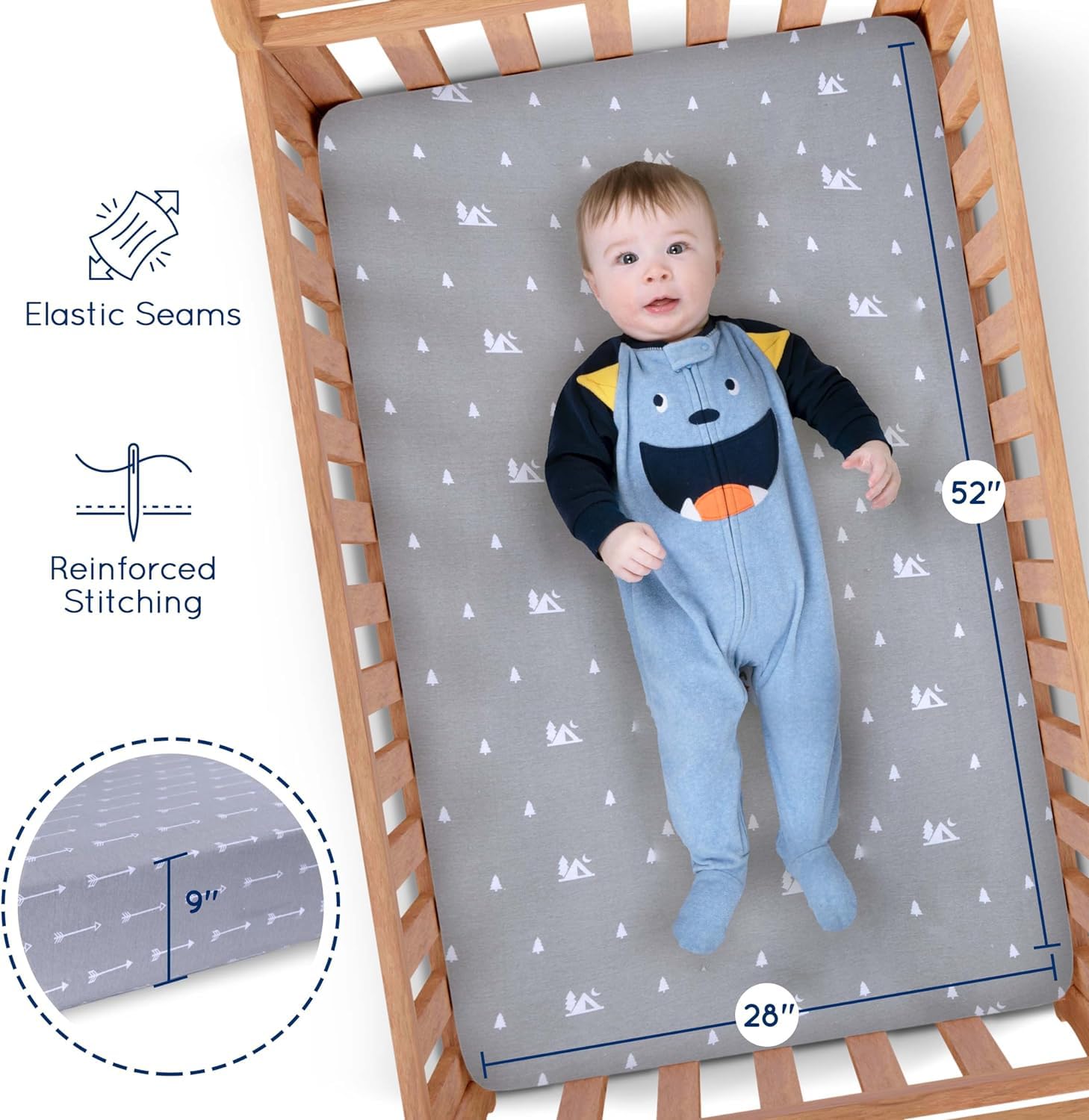 Fitted Unisex Crib Sheets (3 Pack) by GROW WILD - Jersey Knit Cotton Crib Sheets for Boys or Girls, 52” x 28” x 9” Crib Bedding Set (Woodland Gray and White)