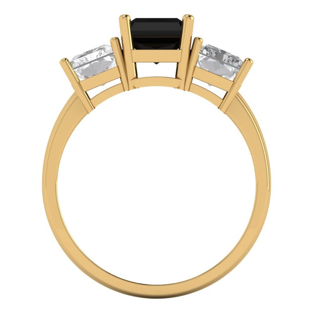 4.0 ct Emerald Cut 3 Stone Solitaire accent Natural Black Onyx Designer Anniversary Bridal Engagement Ring 14k yellow Gold 6.5